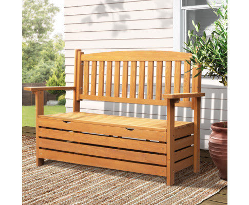 2 Seat Wooden Outdoor Storage Bench