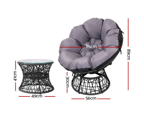 Papasan Chair and Side Table Set- Black | Factory to Home