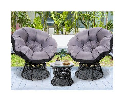 Papasan Chair and Side Table Set- Black | Factory to Home