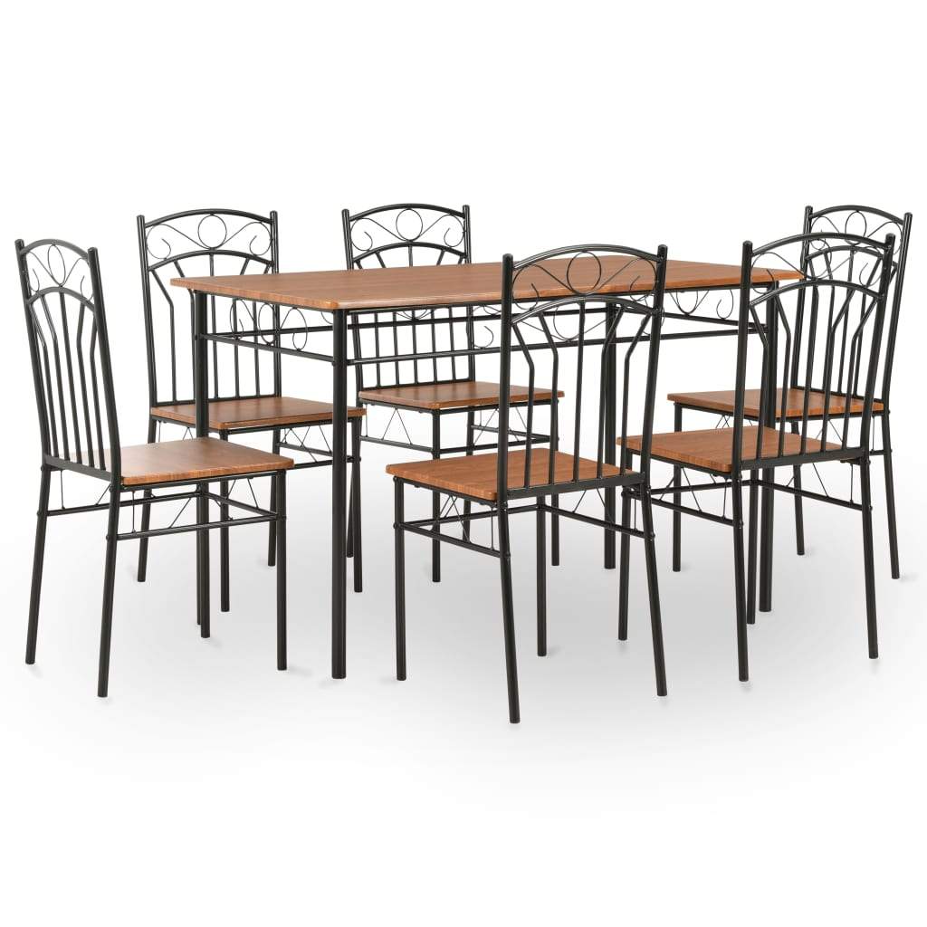 7 Piece Dining Set - MDF and Steel - Brown