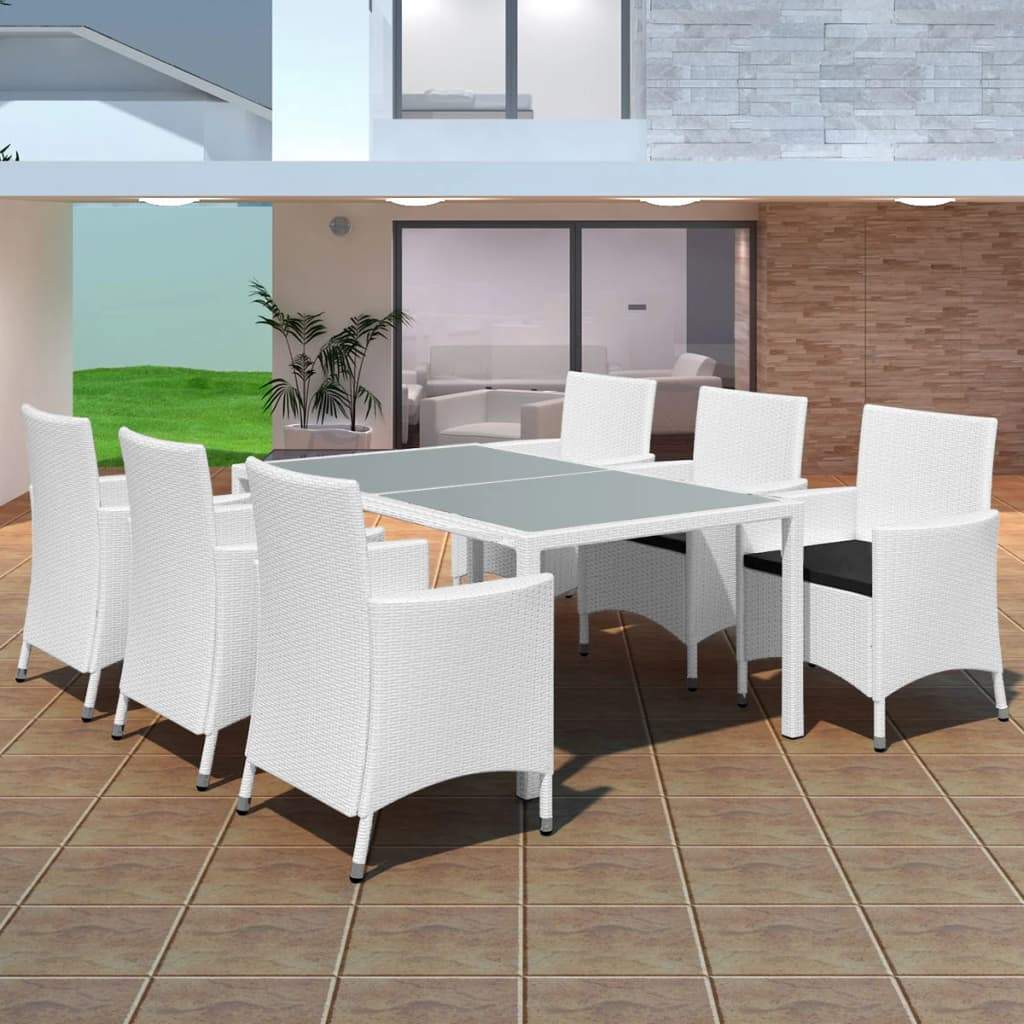 7 Piece Outdoor Dining Set - Poly Rattan - Cream White