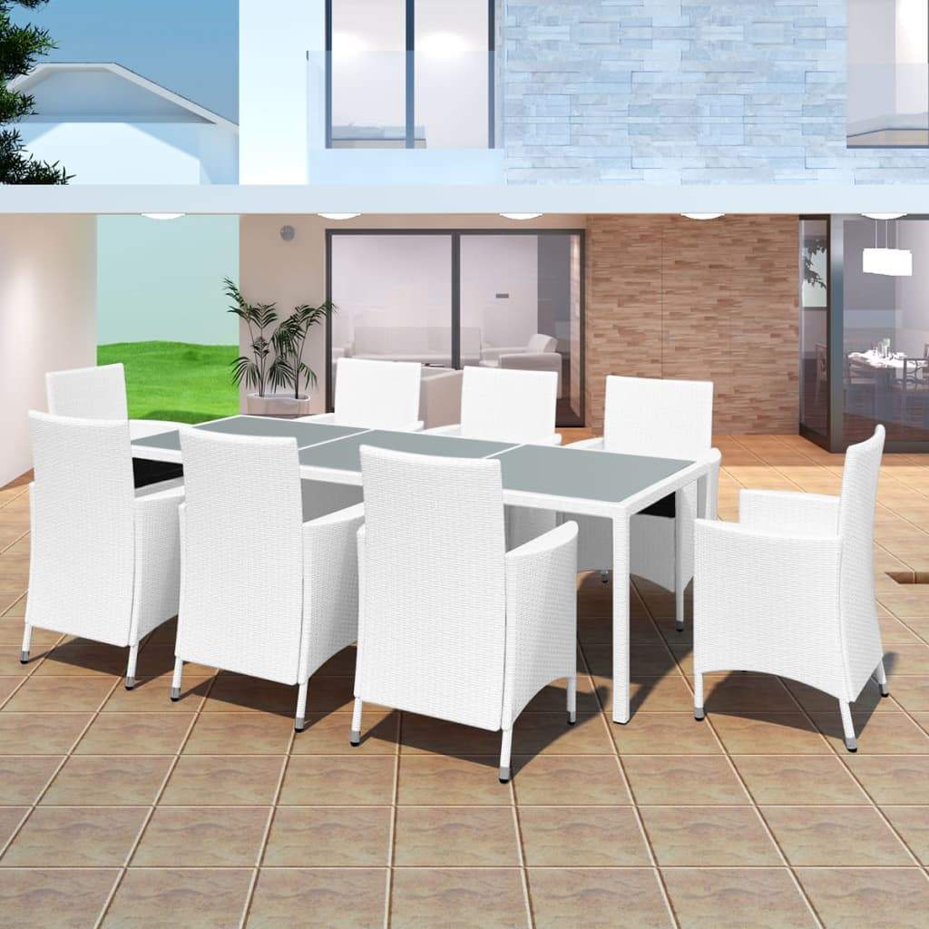 9 Piece Outdoor Dining Set - Poly Rattan - Cream White