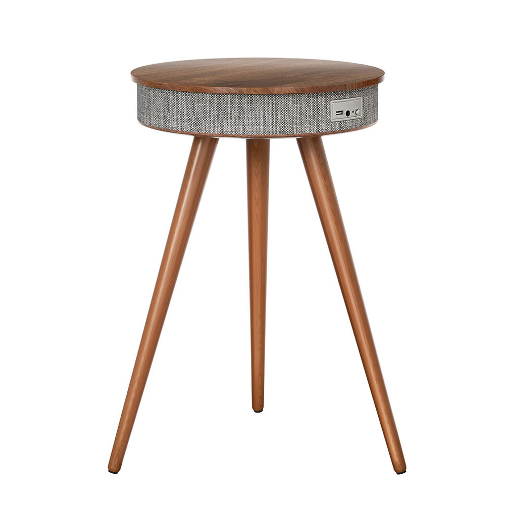 Smart Round Coffee Table Wireless Charging Bluetooth Speaker - Walnut