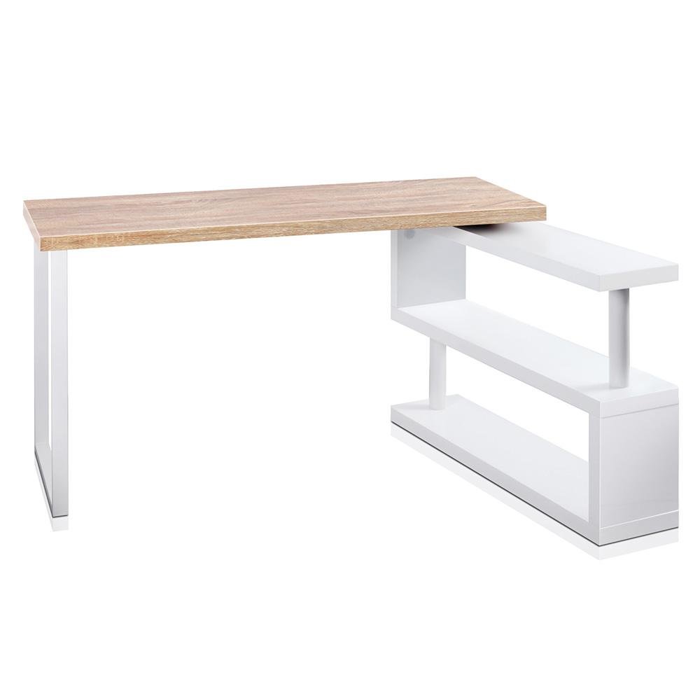 Artiss Rotary Corner Desk with Bookshelf - Brown & White