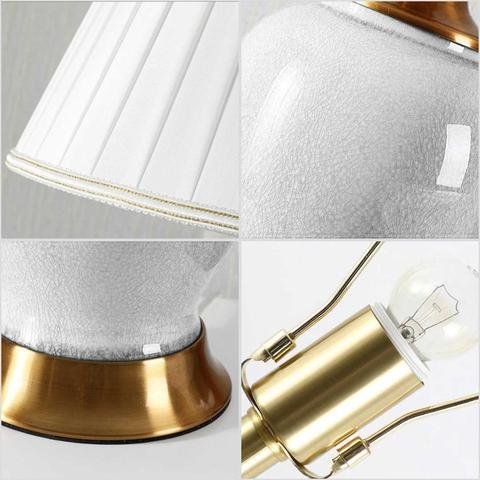 Ceramic Oval Table Lamp with Gold Metal Base - White