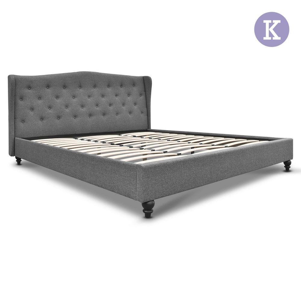 King Size Upholstered Wooden Bed Frame - Grey | Factory to Home