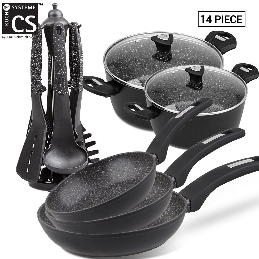 Marburg 14pcs Cookware Set Non Stick Marble Stone Coating Frypan Pot w