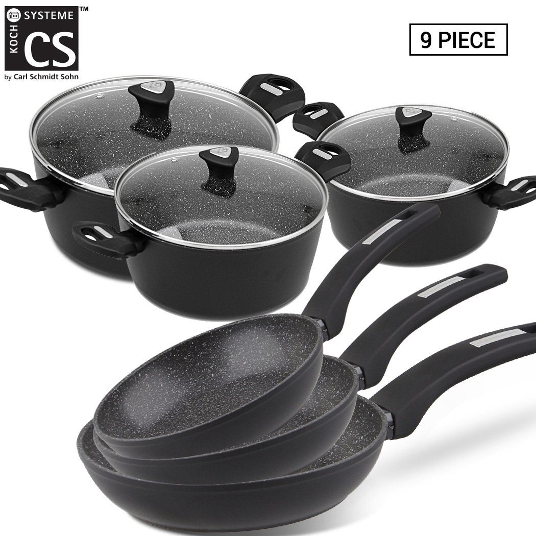 Marburg 9pcs Cookware Set Non Stick Marble Stone Coating Fry Pan Pot