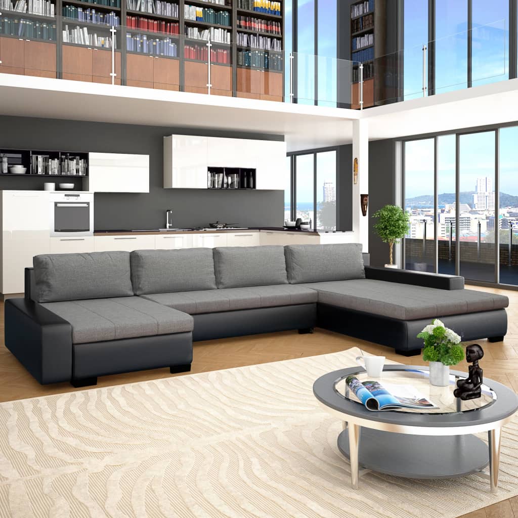 Modular Sofa Bed Faux Leather Black and Light Grey | Factory to Home