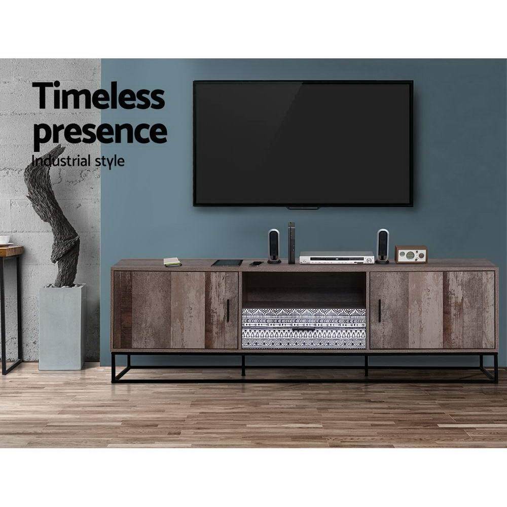 Rustic Industrial Entertainment Unit With Storage - 180cm | Factory to Home