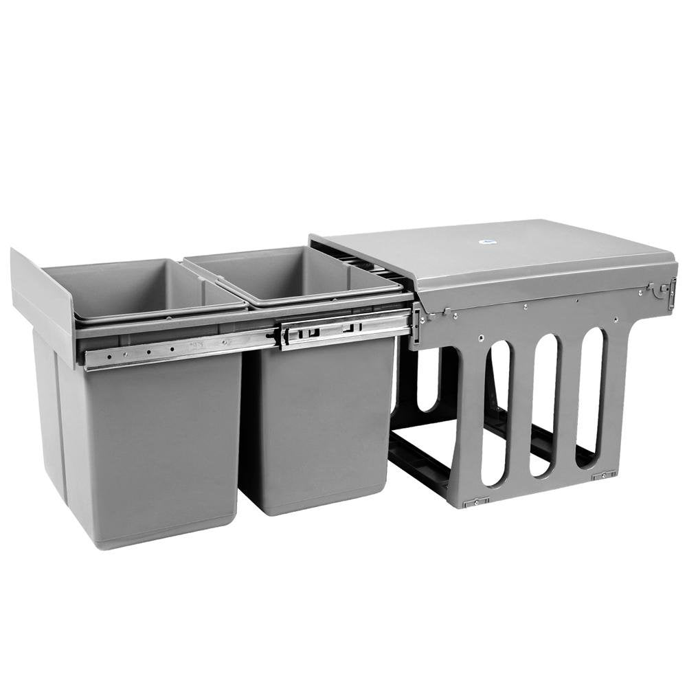 Set of 2 15L Twin Pull Out Bins - Grey | Factory to Home