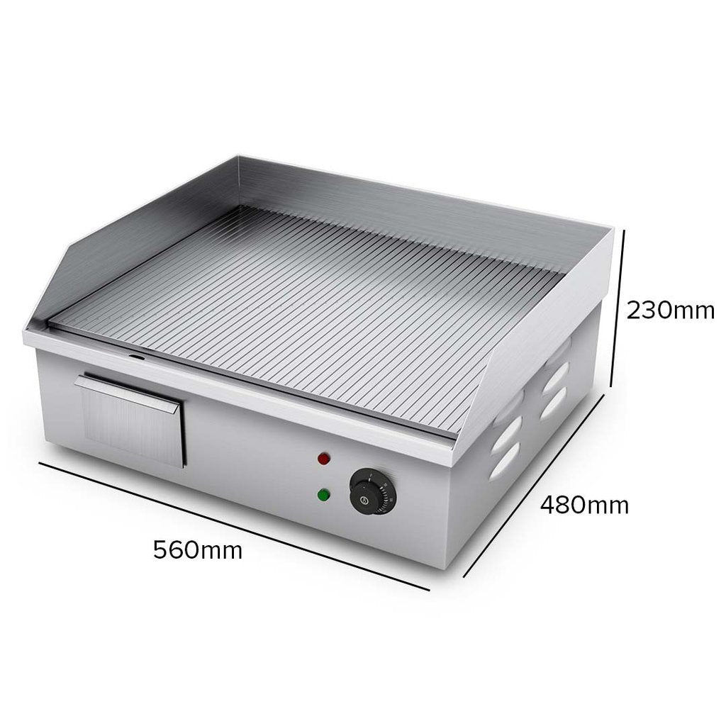 Stainless Steel Ribbed Griddle - Commercial Grill/BBQ Hot Plate - 2200 ...
